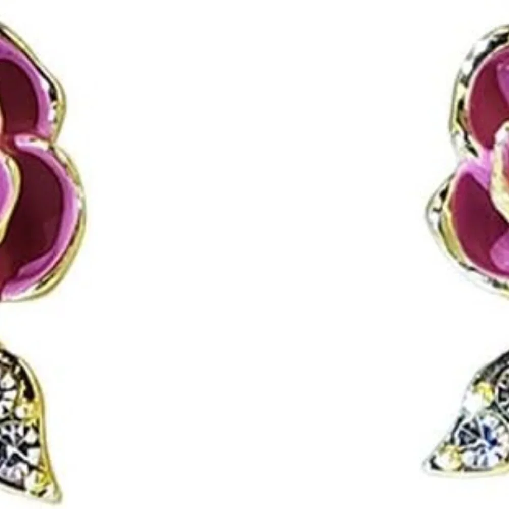 Jewelry | Purple Rose Earrings With Cubic Zirconia And Leaf Design For ...